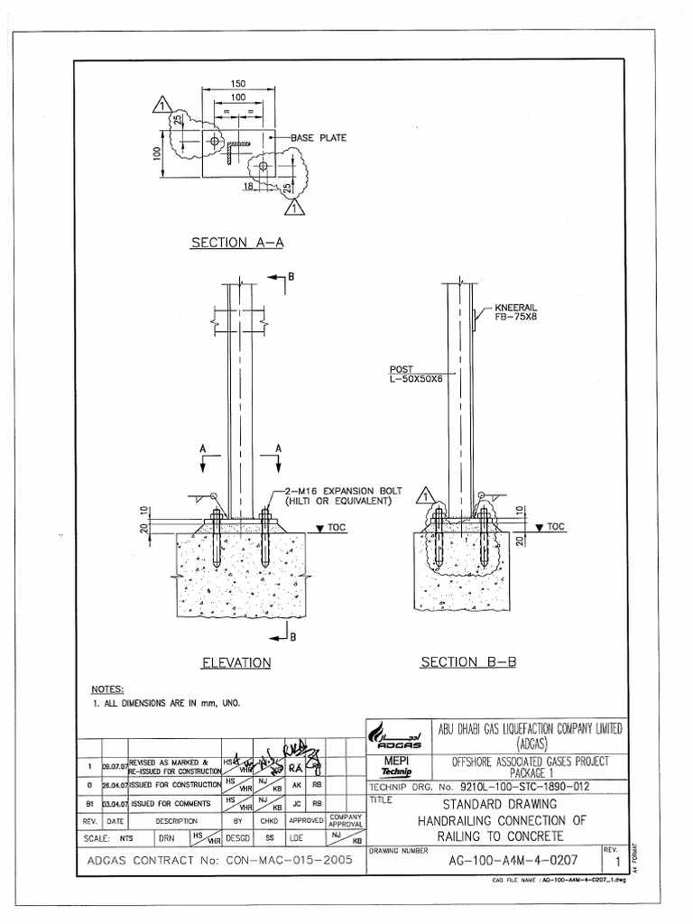 Ag-100-A4m-4-0207-R1 Standard Drawing Handrailing Connection of Railing ...