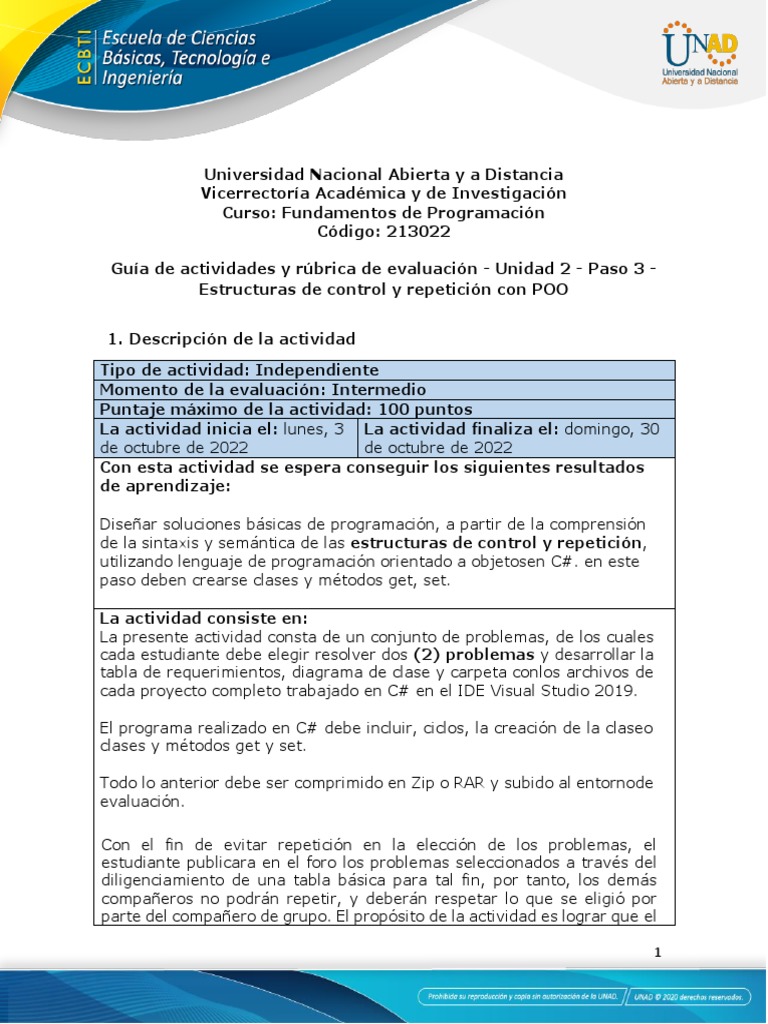 Guia de Actividades y Rúbrica de Evaluación - Unidad 2 - Paso 3 - Estructuras de Control y ...
