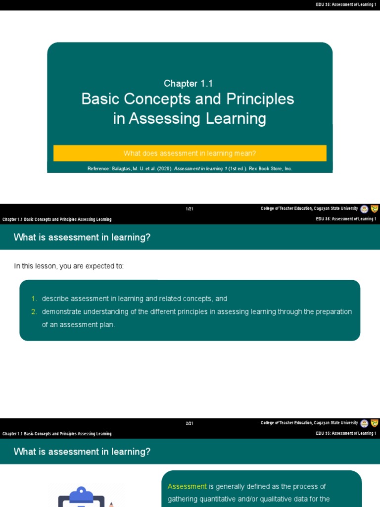 Chapter 1.1 Basic Concepts and Principles in Assessing Learning ...