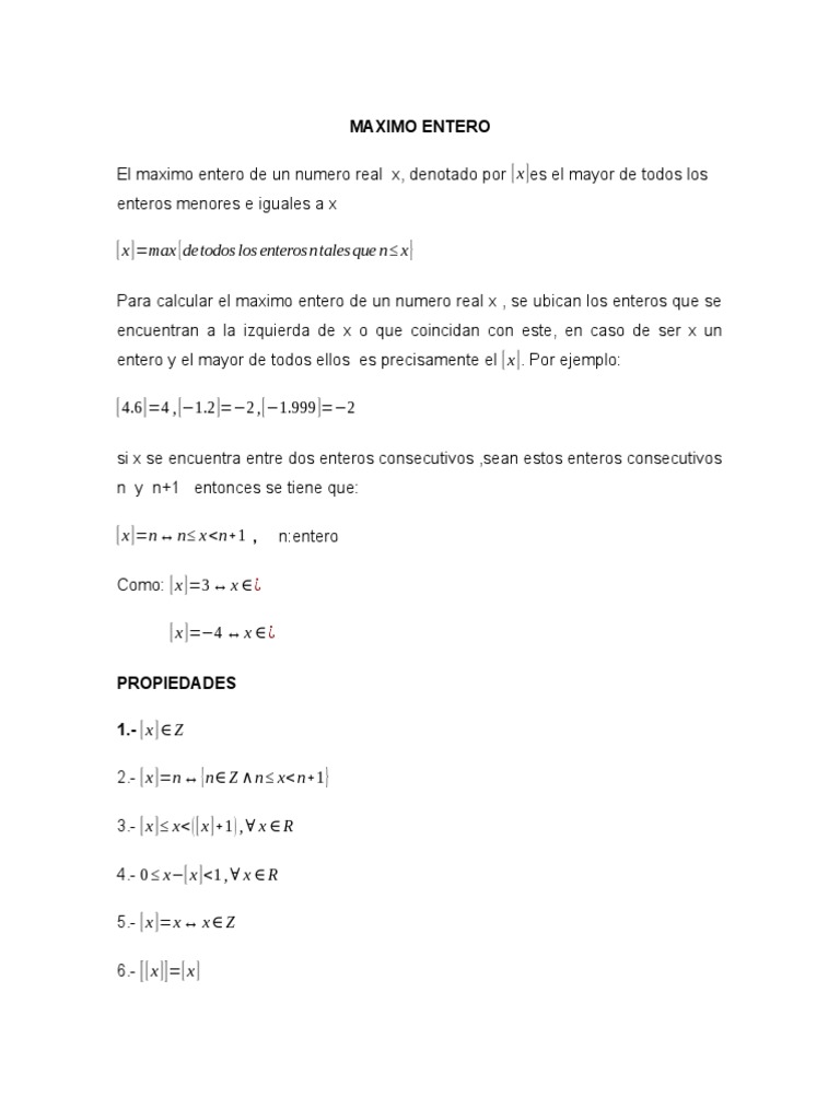 Propiedades del Máximo Entero | PDF | Matemáticas | Conceptos matemáticos