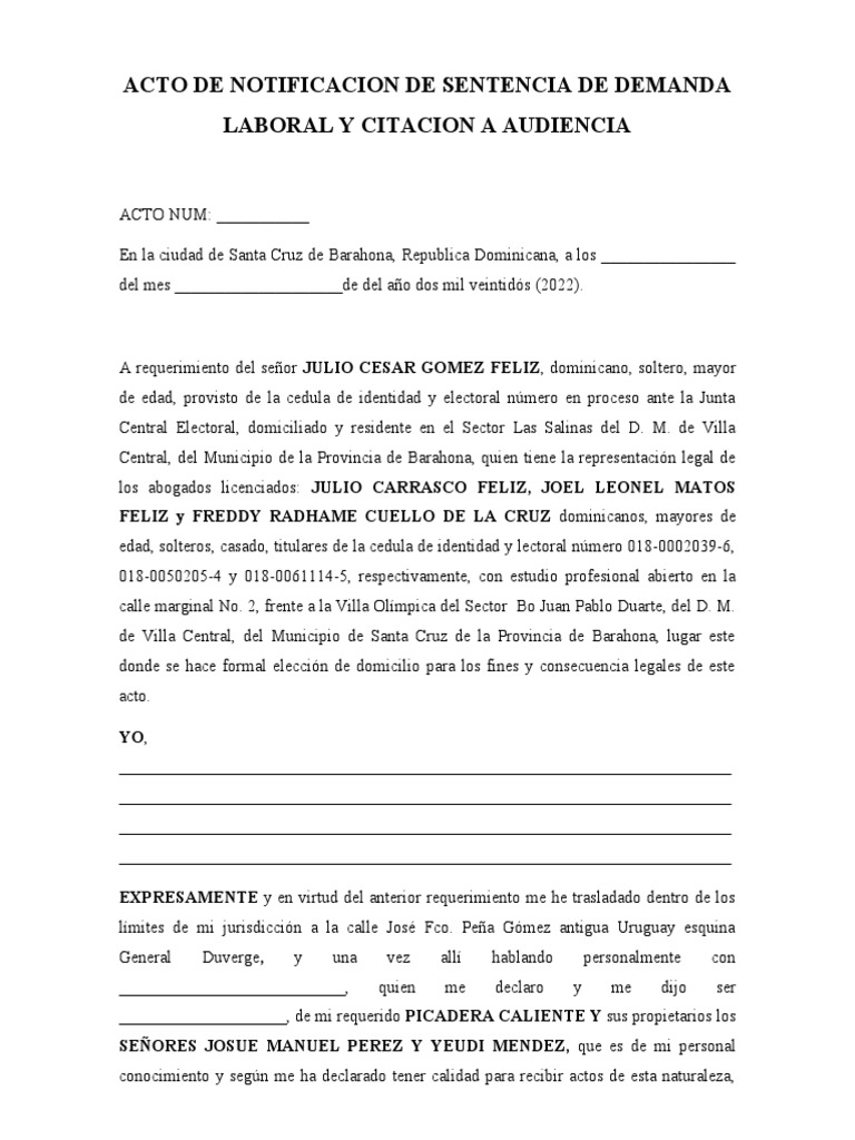 Acto de Notificacion de Sentencia de Julio Cesar Gomez | PDF ... Acto de Notificacion de Sentencia de Julio Cesar Gomez | PDF ...