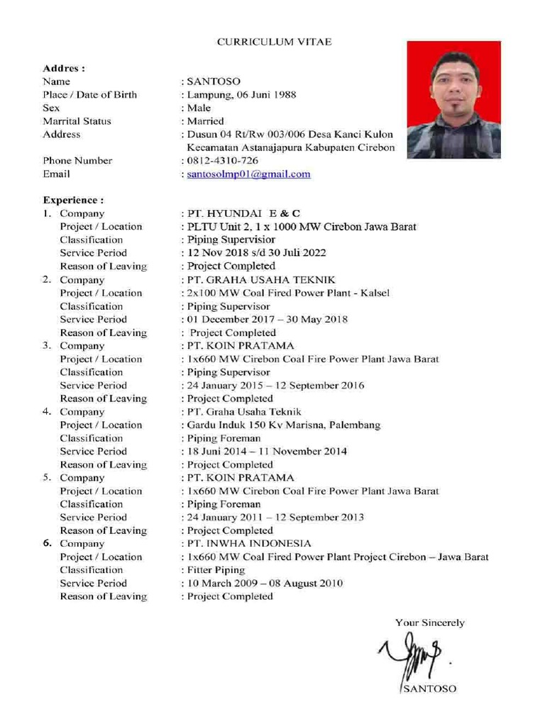 Curriculum Vitae Santoso Ok | PDF