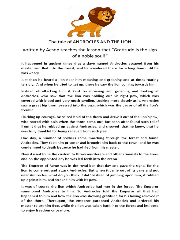 The Tale of ANDROCLES AND THE LION | PDF