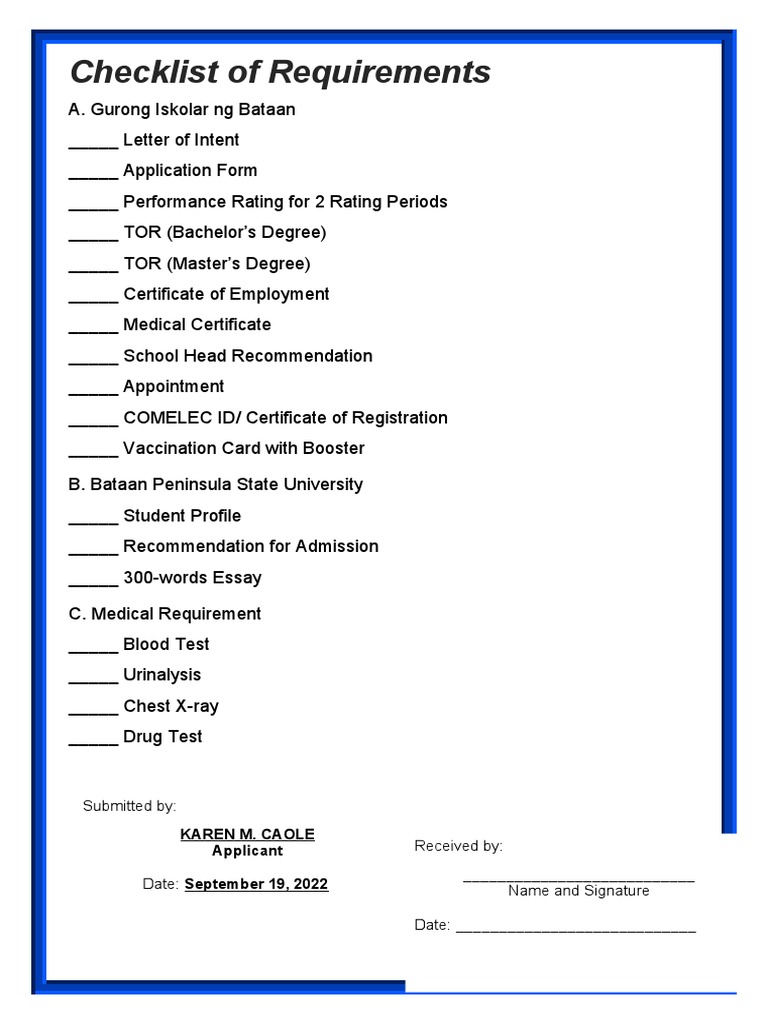 Checklist of Requirements | PDF