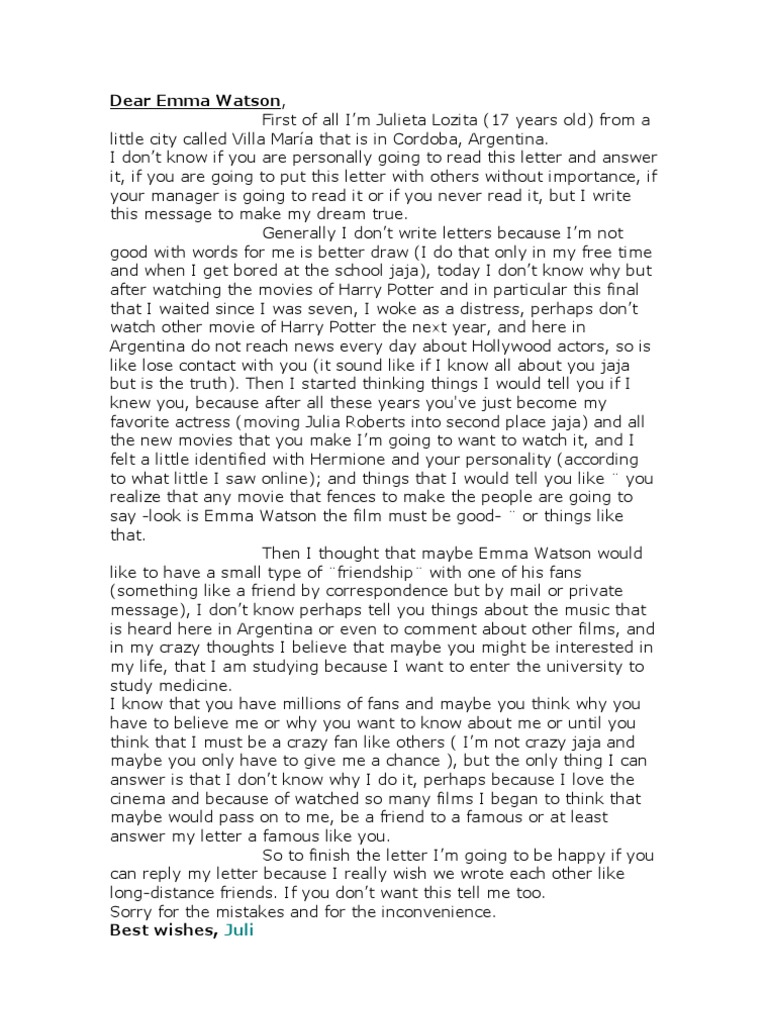 Dear Emma Watson | PDF | Leisure