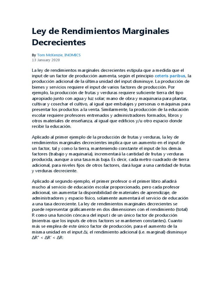 Ley de Rendimientos Marginales Decrecientes | PDF | Vegetales ...