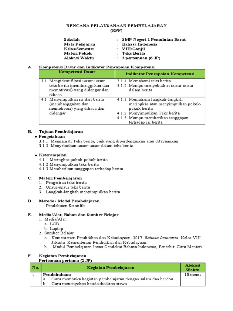 RPP Lengkap 1 Semester Fiks | PDF