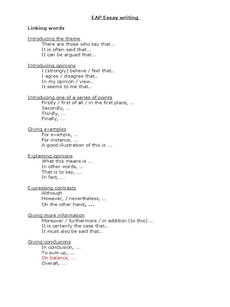EAP Essay Writing - Linking Words | PDF