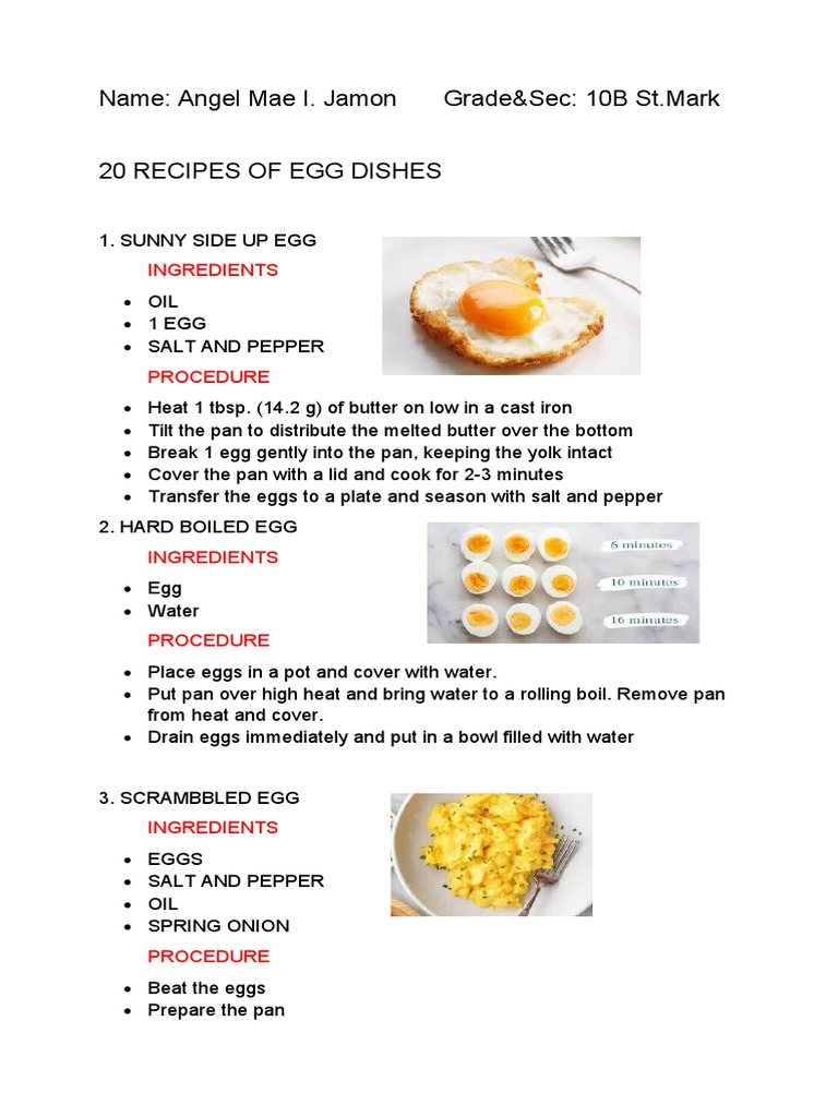 20 Egg Dishes with Recipes and Ingredients | PDF | Egg As Food | Sausage