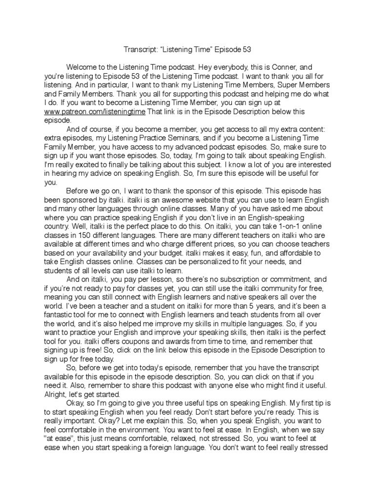 Episode 53 Transcript - Listening Time | PDF | Fluency | English Language