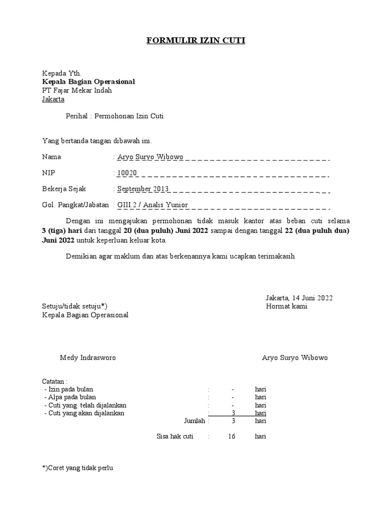 Formulir Izin Cuti | PDF