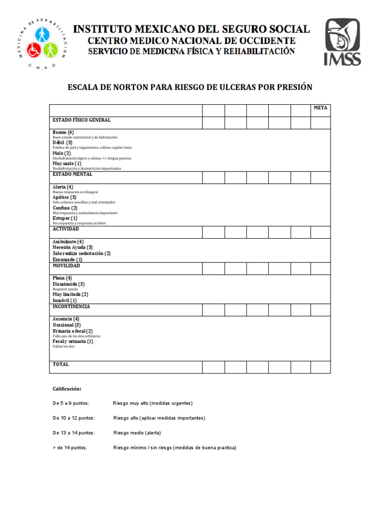 Escala Norton para Úlceras por Presión | PDF | Fisiología ...