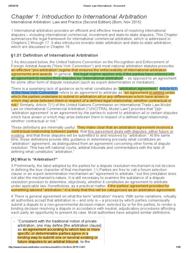 Born - CH 1 - Intro To Int Arbitration | PDF | Arbitration | Alternative Dispute Resolution