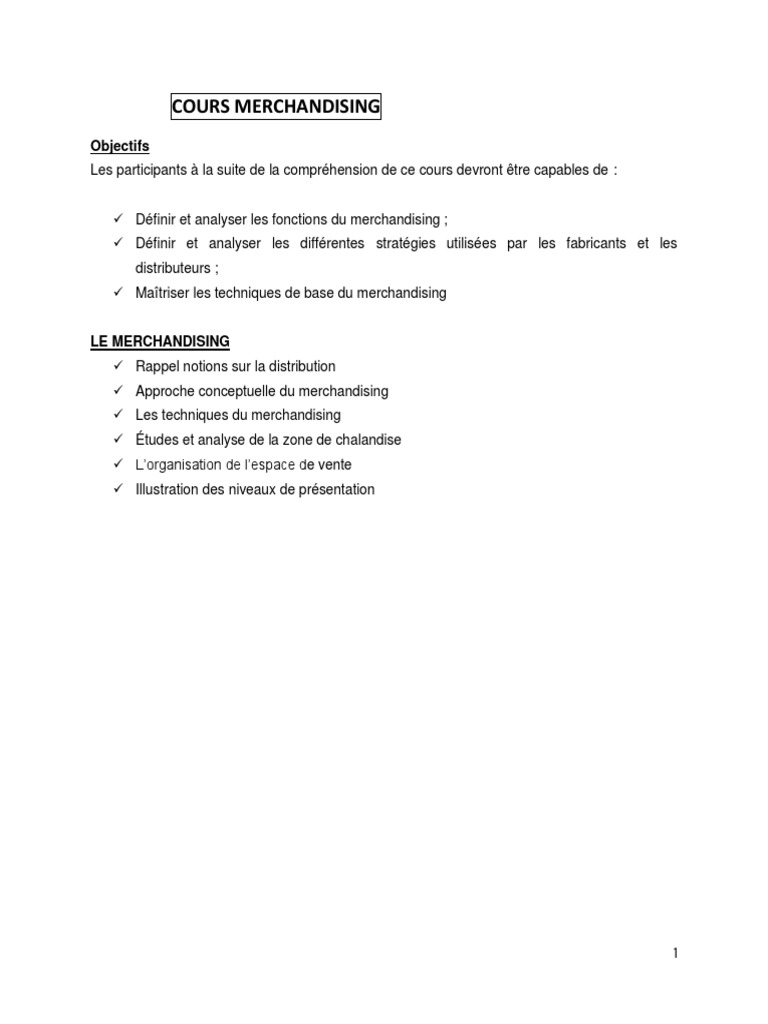 Cours Complet sur le Merchandising | PDF | Merchandising | Commerce de ...