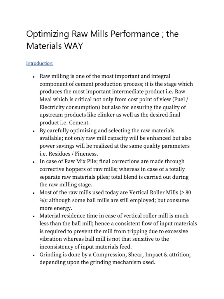 Optimizing Raw Mill Efficiency in Cement | PDF | Mill (Grinding) | Cement