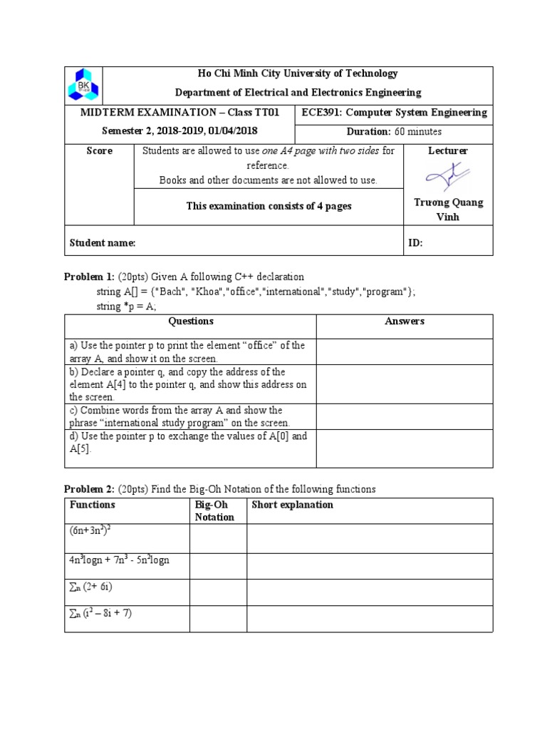 Midterm 2018-2019 Semester 2 | PDF | C++ | Pointer (Computer Programming)