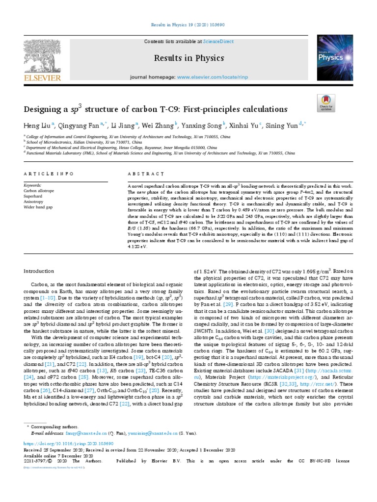 Designing A sp3 Structure of Carbon T-C9 First-Pri | PDF | Young's ...