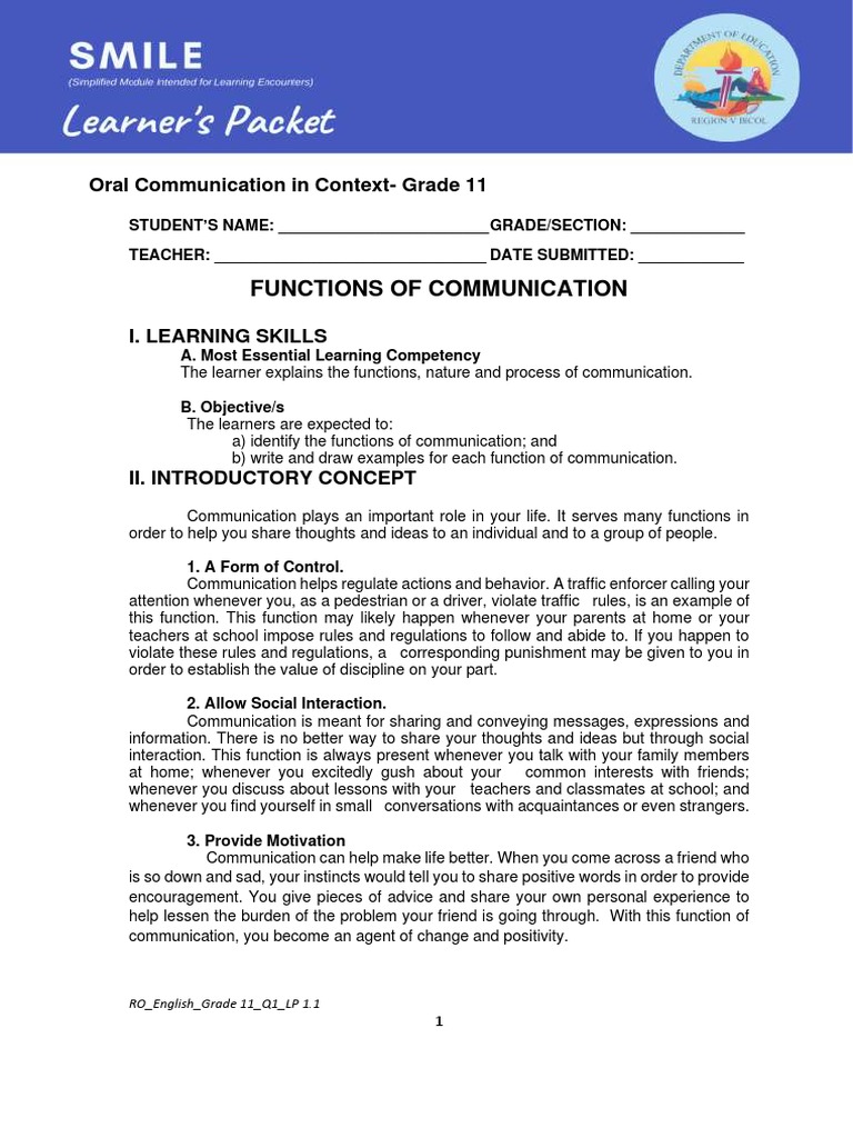 Ro Oral Communication q1 Lp 2 | PDF | Communication | Learning