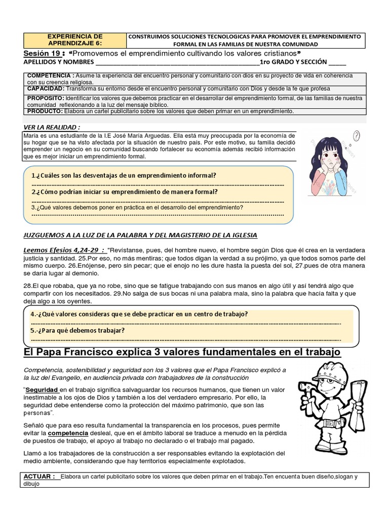 Experiencia de Aprendizaje 6. 1ro | Descargar gratis PDF | Iniciativa empresarial