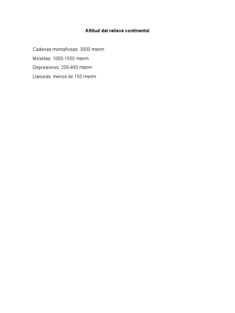 Altitud Del Relieve Continental | PDF
