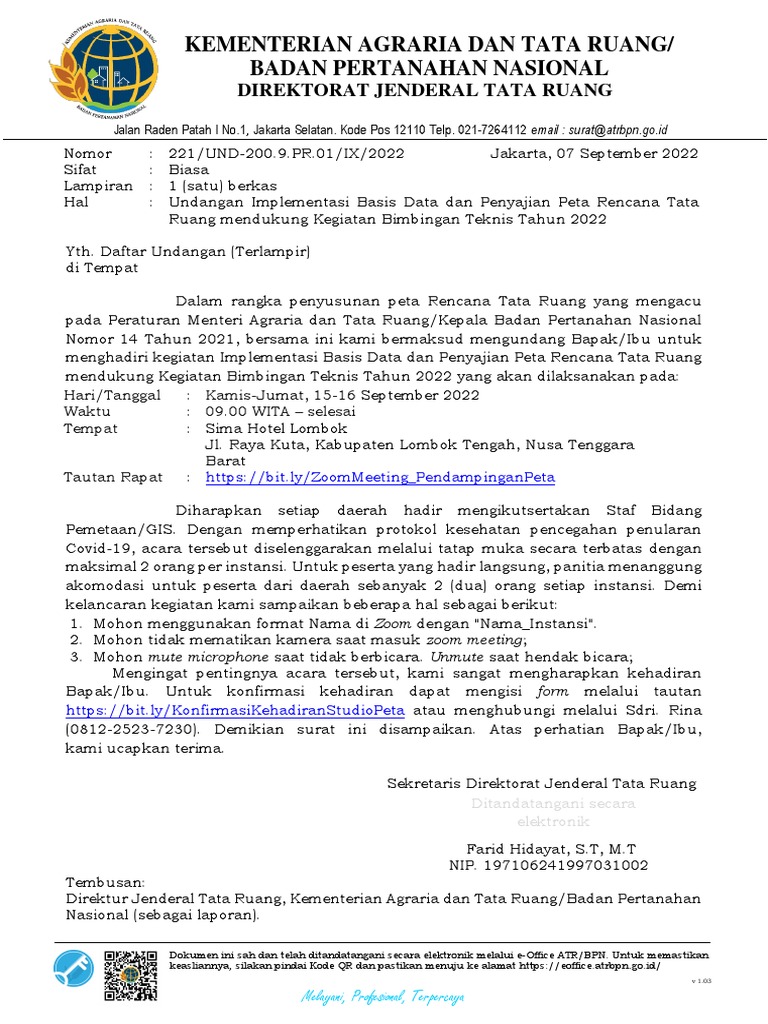 Undangan Sebagai Peserta Rapat Implementasi Basis Data Dan Penyajian ...