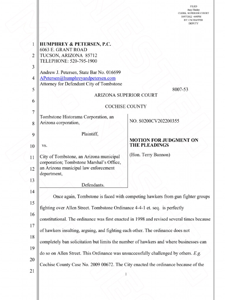 Motion For Judgment: Tombstone Vs O.K. Corral (10/07/22) | PDF | First Amendment To The United ...