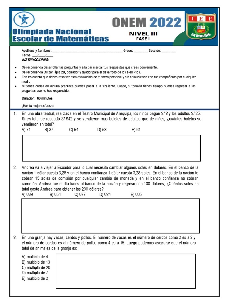 Prueba Onem Nivel 3 | PDF