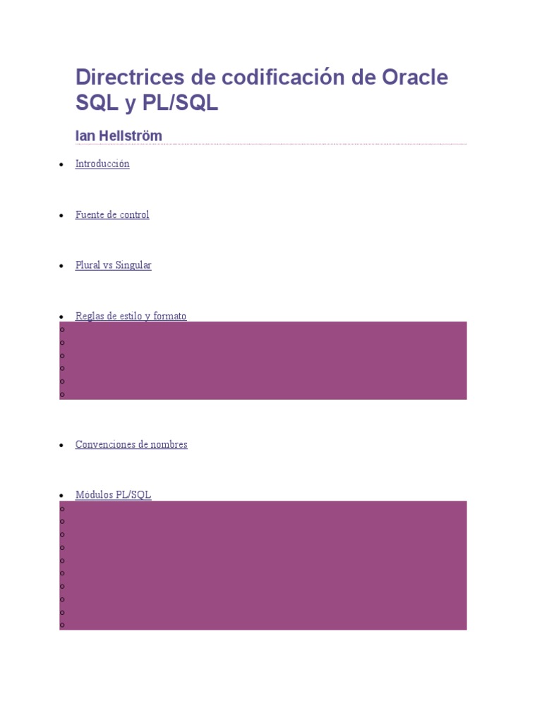 Directrices de Codificación de Oracle SQL y PL | PDF | SQL | Pl / Sql