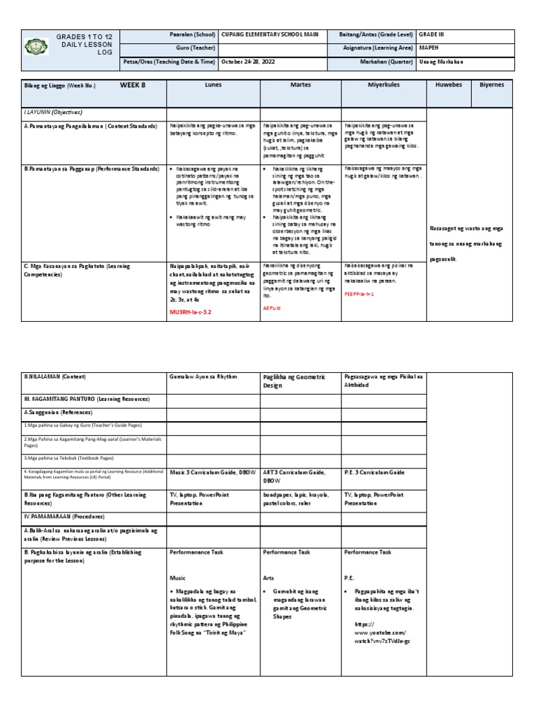 Mapeh DLL Q1 Performance Task | PDF