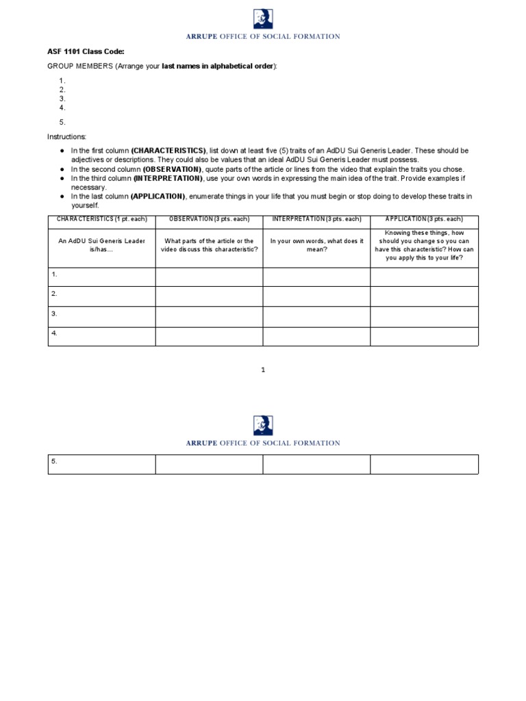 ASF 1101 Module 3 - AdDU Sui Generis Leader Worksheet | PDF