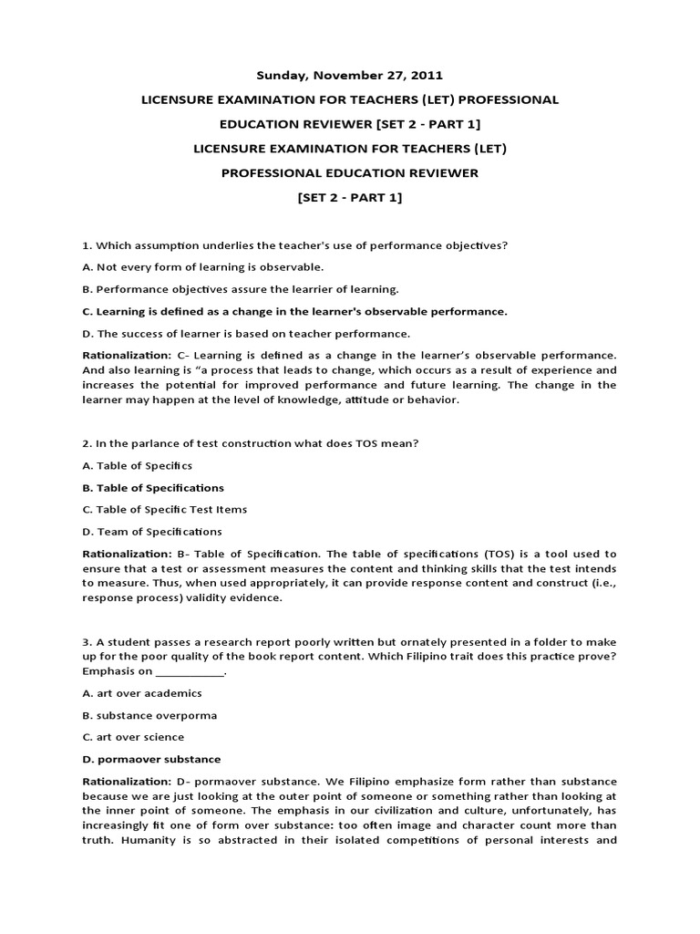 Let Questionniare - Year 2011 | PDF | Learning | Teachers