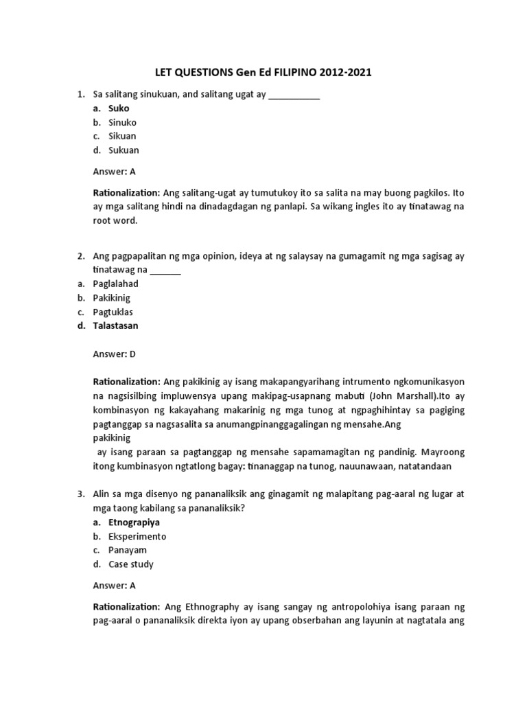 LET QUESTION Gen Ed 2012 | PDF
