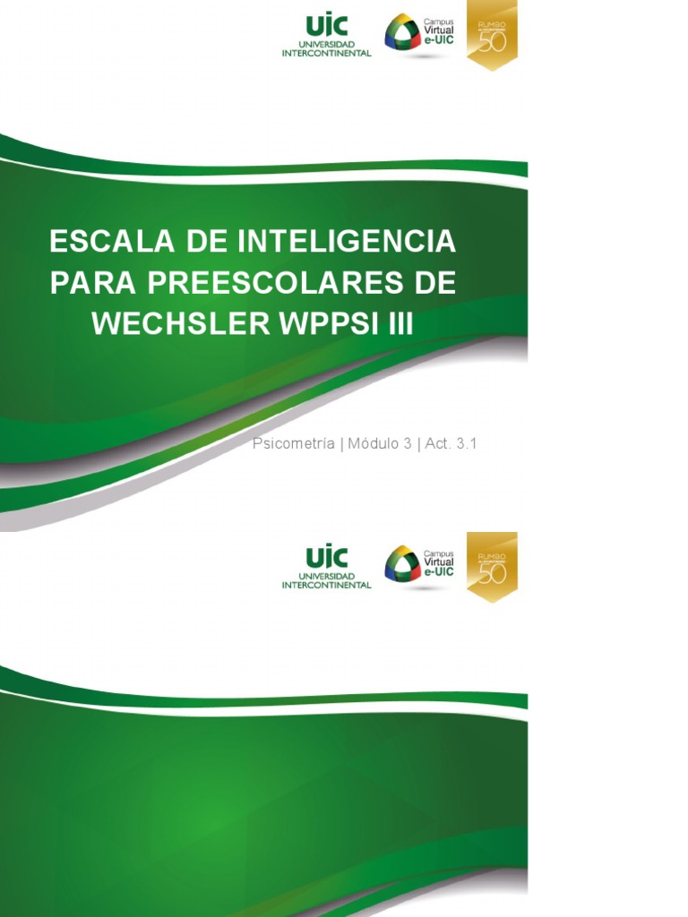 WPPSI III: Evaluación de Inteligencia Infantil | PDF | Inteligencia ...