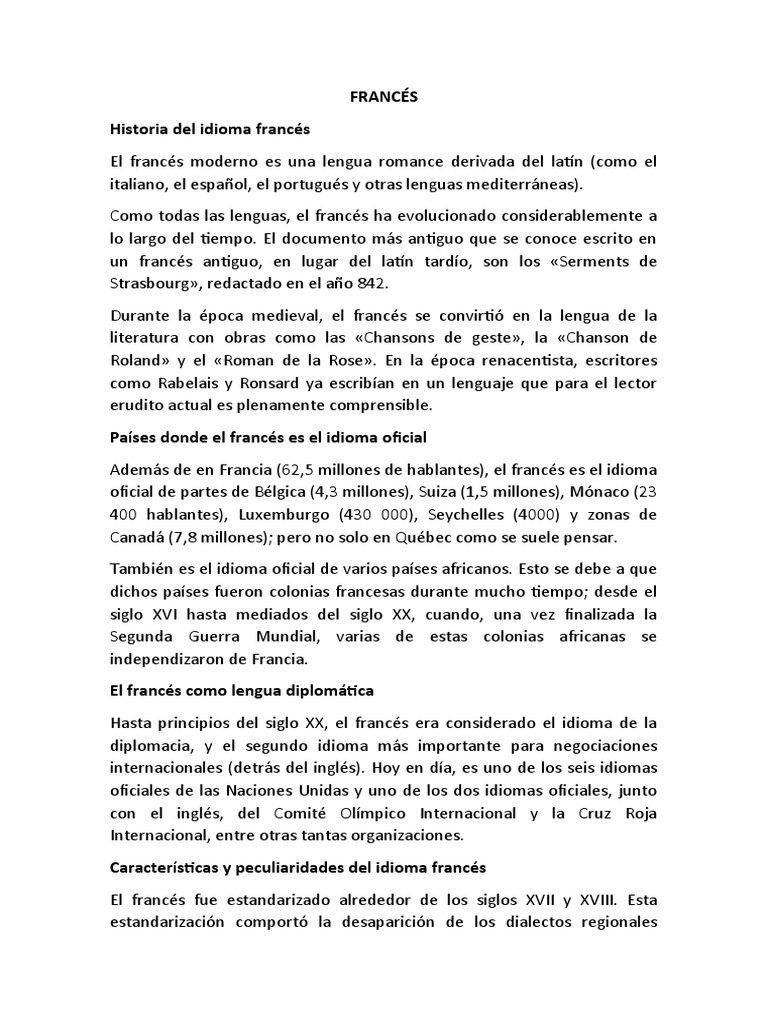 Origen Del Idioma Frances | PDF | Idioma francés | Palabra