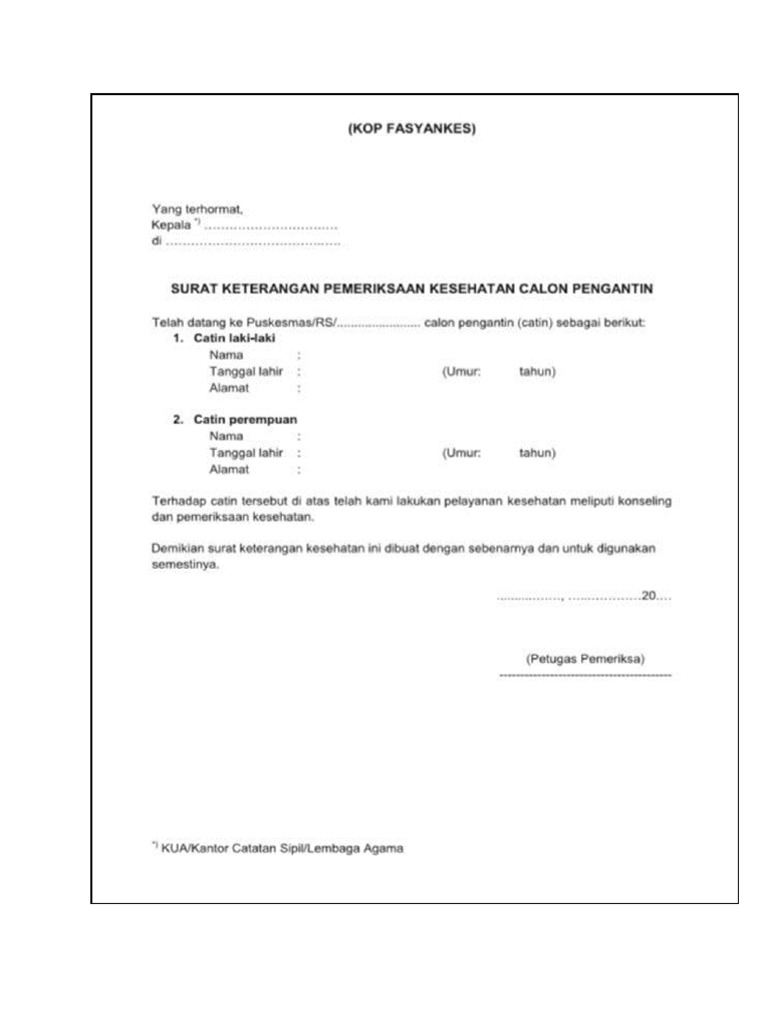 Surat Keterangan Pemeriksaan Catin | PDF