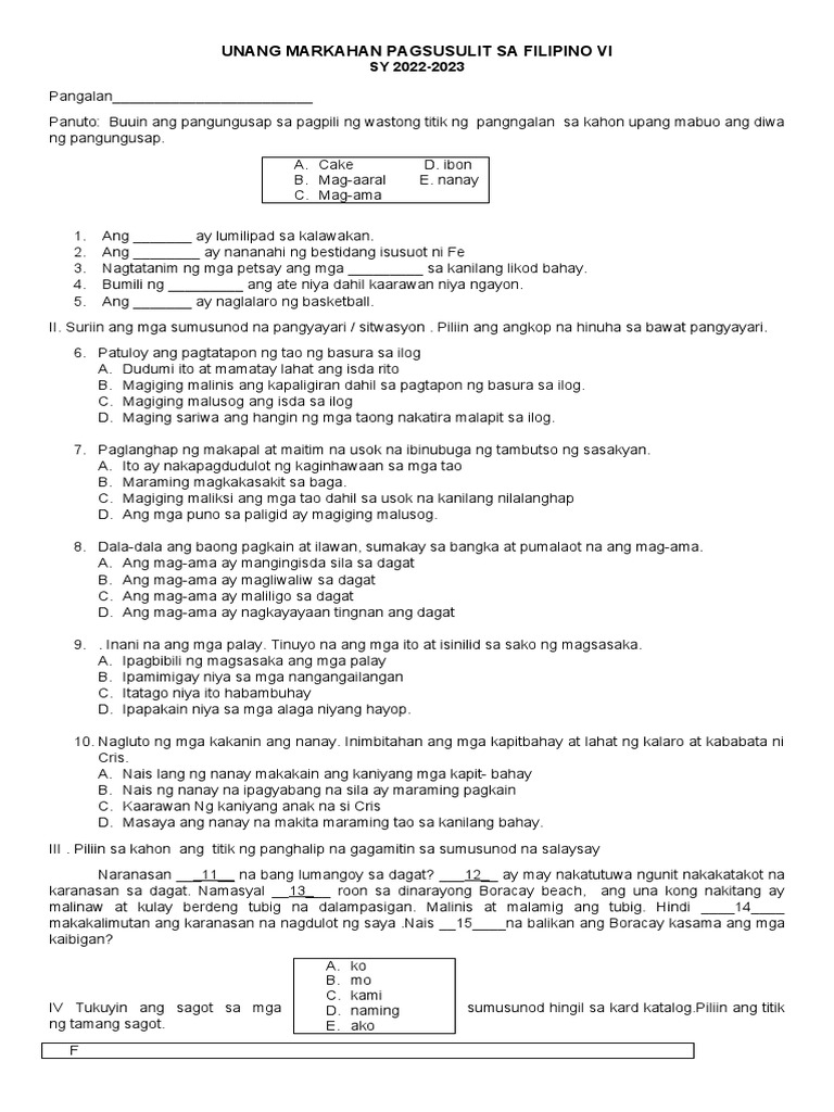 PT - Filipino 6 - Q1 | PDF