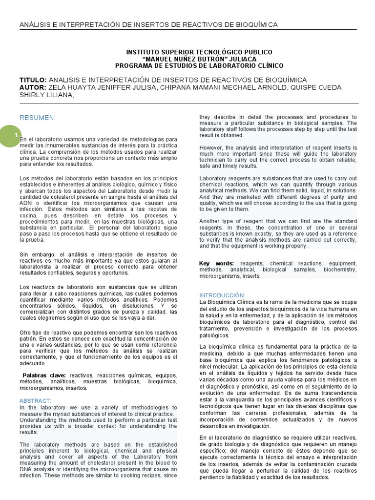 Analisis e Interpretacion de Insertos | PDF | Reacciones químicas | Moléculas