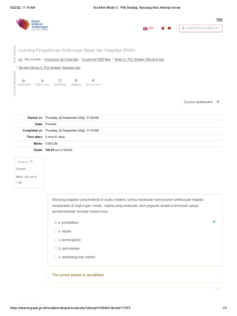 Tes Akhir Modul 3 - Pilih Strategi, Rancang Aksi - Attempt Review | PDF