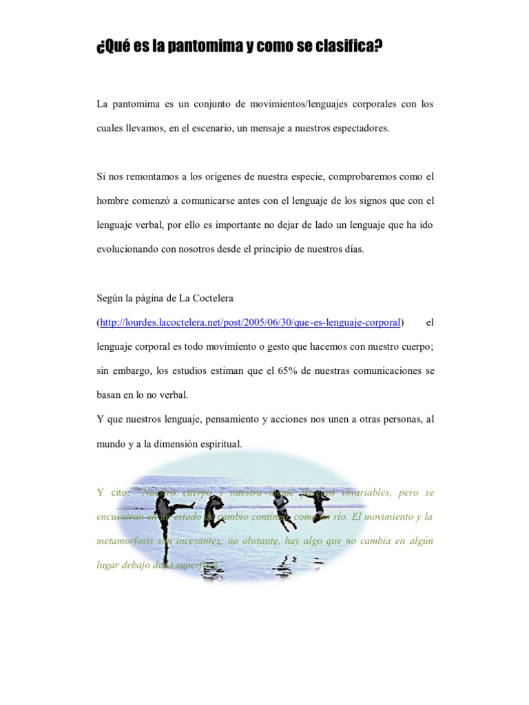 ¿Qué Es La Pantomima y Como Se Clasifica | PDF | Conceptos psicologicos ...