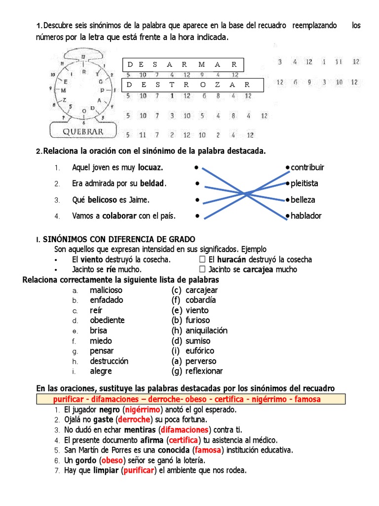 Sinonimos y Antonimos Practica | PDF