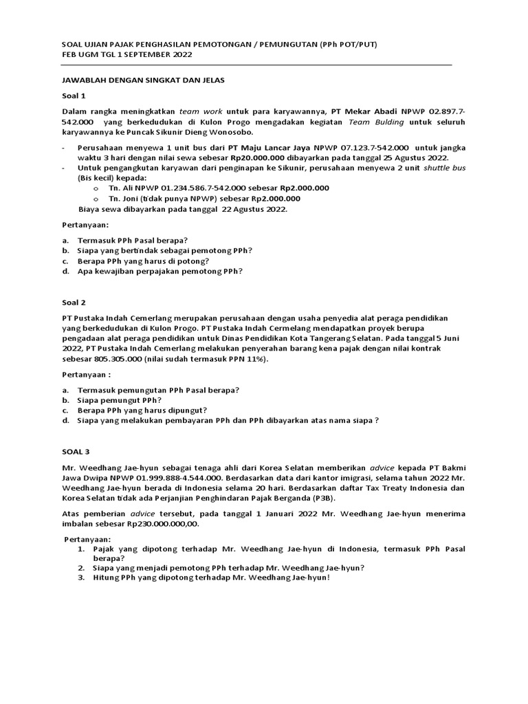 Soal Ujian Pot Put Brevet 168-Faiq Rozani | PDF | Pengelolaan Keuangan & Uang