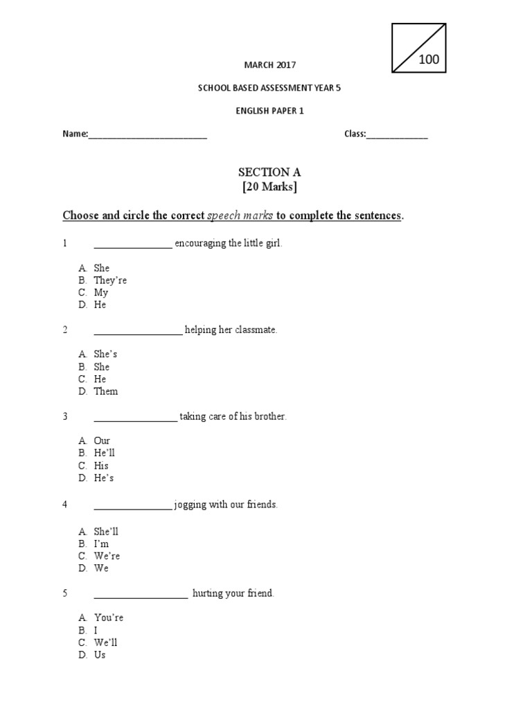 English Year 5 (Paper 1) | PDF
