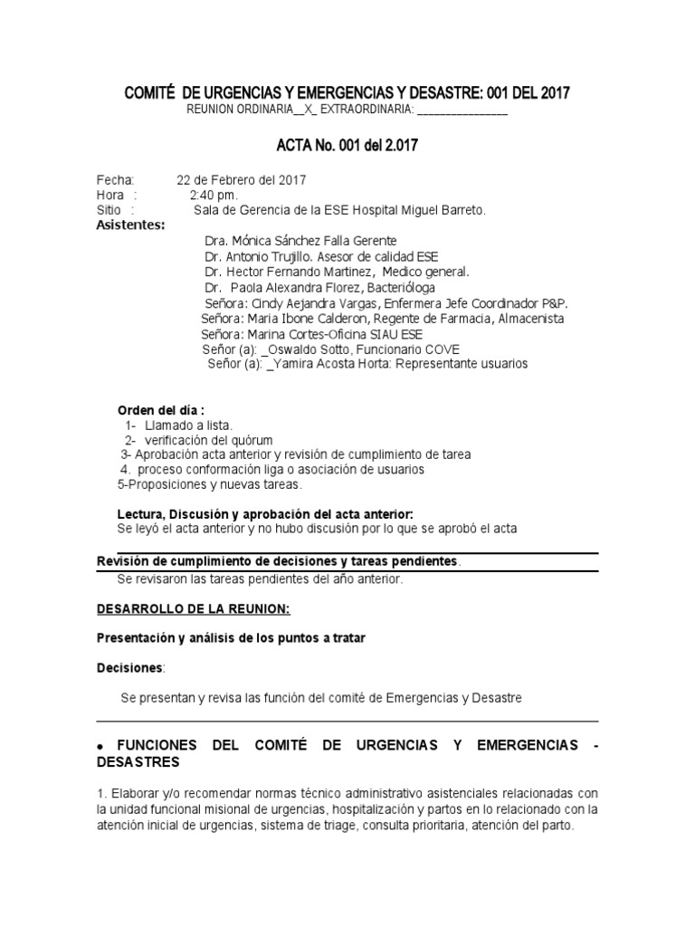 ACTA COMITÉ DE Emergencia-17 | PDF | Hospital