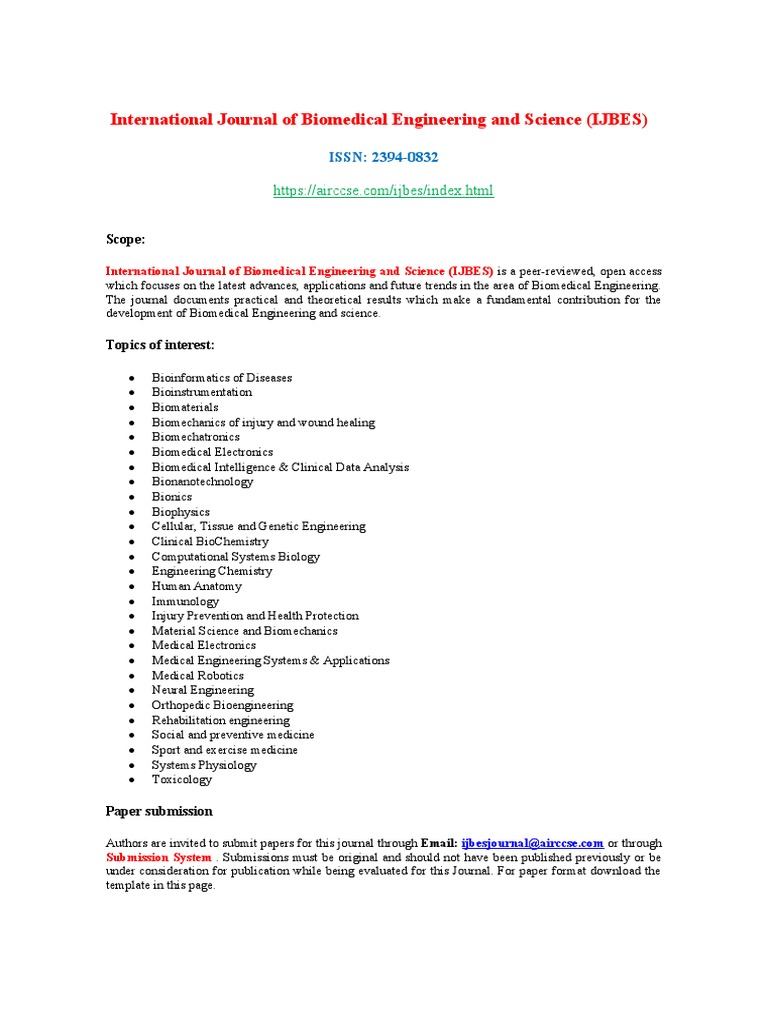 International Journal of Biomedical Engineering and Science (IJBES) | PDF