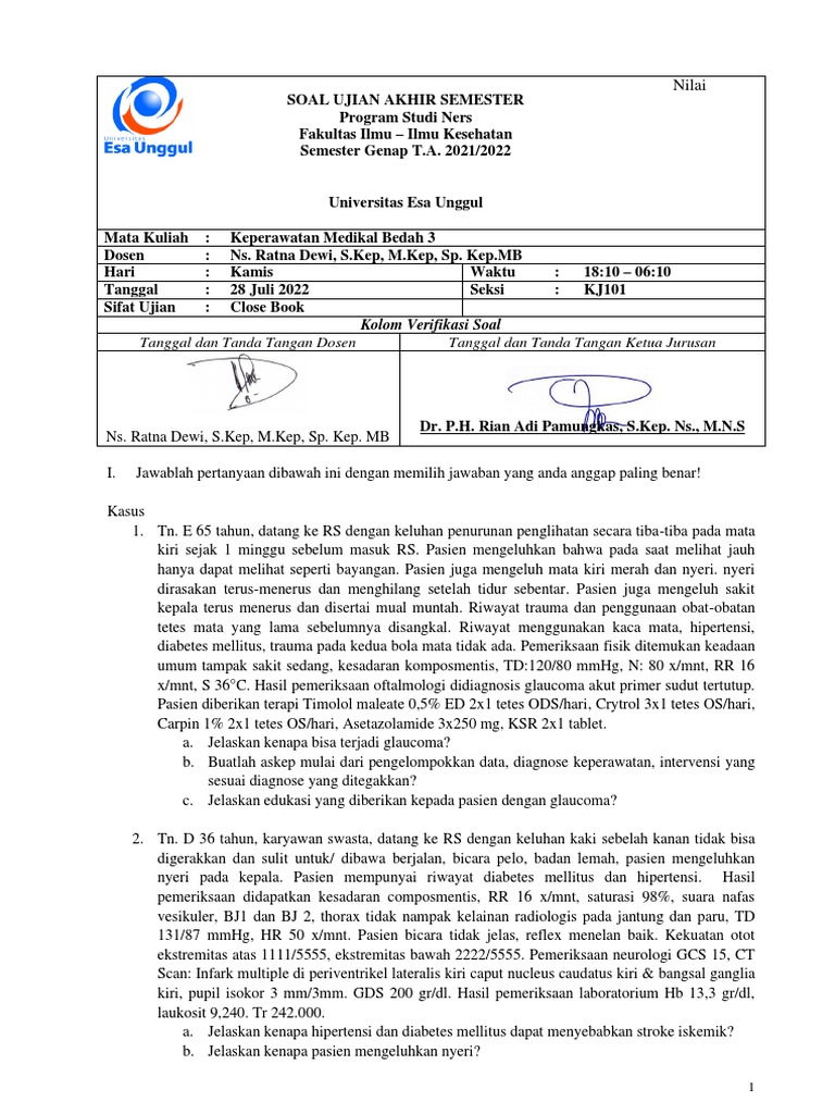 NCA524 Keperawatan Medikal Bedah 3 KJ101 - 7207-Ratna Dewi - UAS | PDF | Sains & Matematika