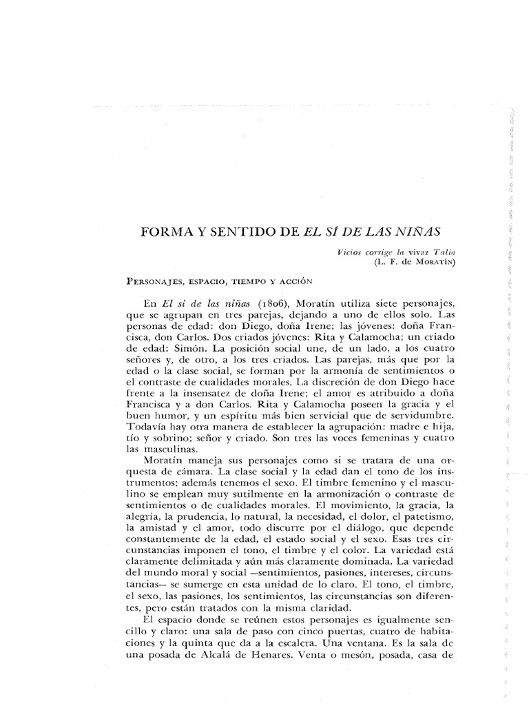 Forma y Sentido de El Si de Las Ninas | PDF