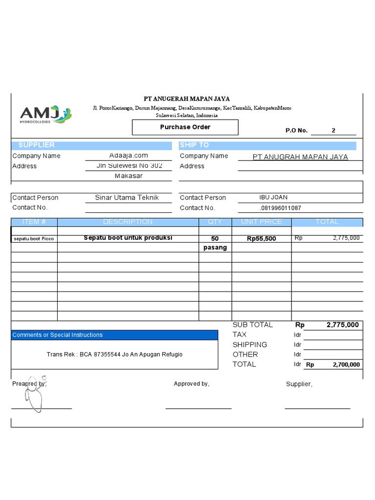 Purchase Order Form Revisi - Salin | PDF