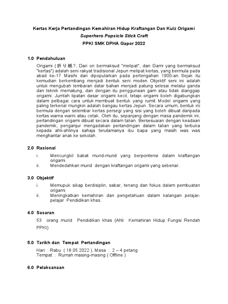 Kertas Kerja Pertandingan Kuiz Dan Laporan | PDF