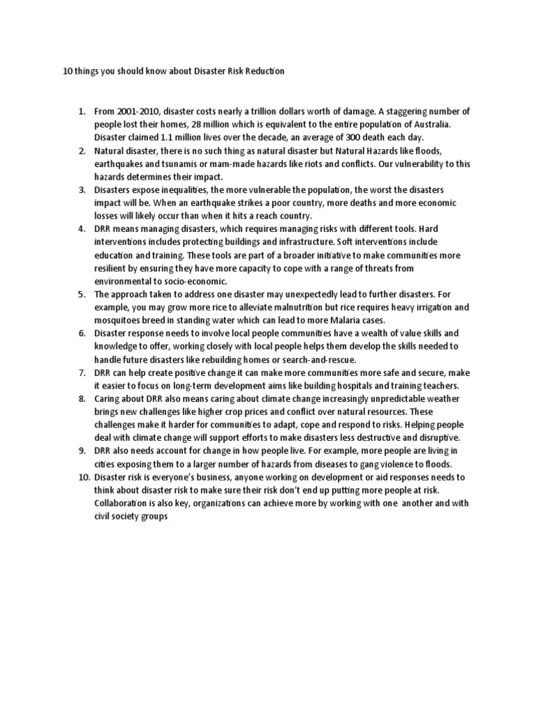 10 Things You Should Know About Disaster Risk Reduction | PDF ...