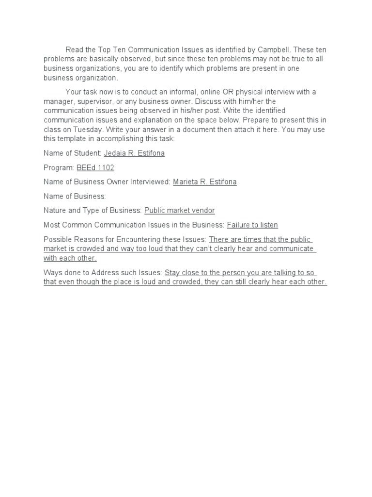 Top Ten Communication Issues in Business | PDF | Social Science